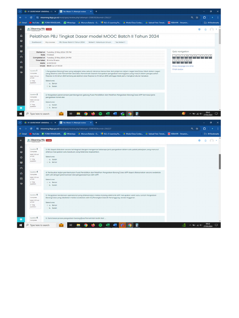 Jawaban Materi 1 - Materi 9 Elearning PPBJ | PDF