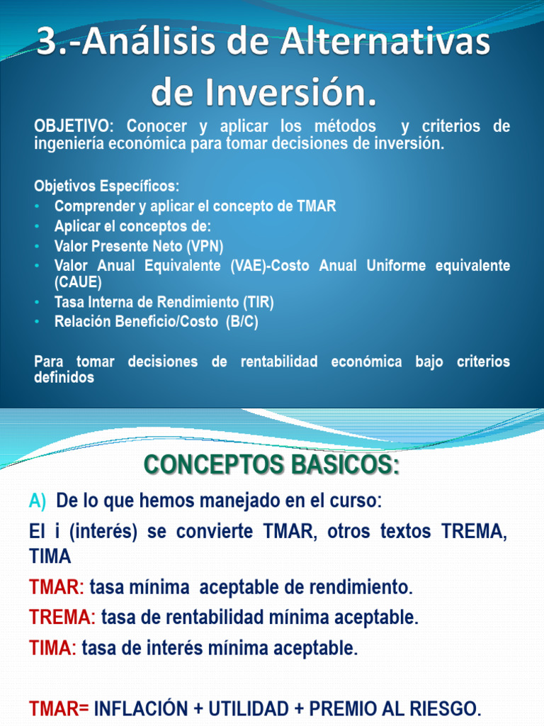 3.- Evaluacion de Alternativas de Inversion(3) | PDF | Tasa interna de retorno | Inversiones
