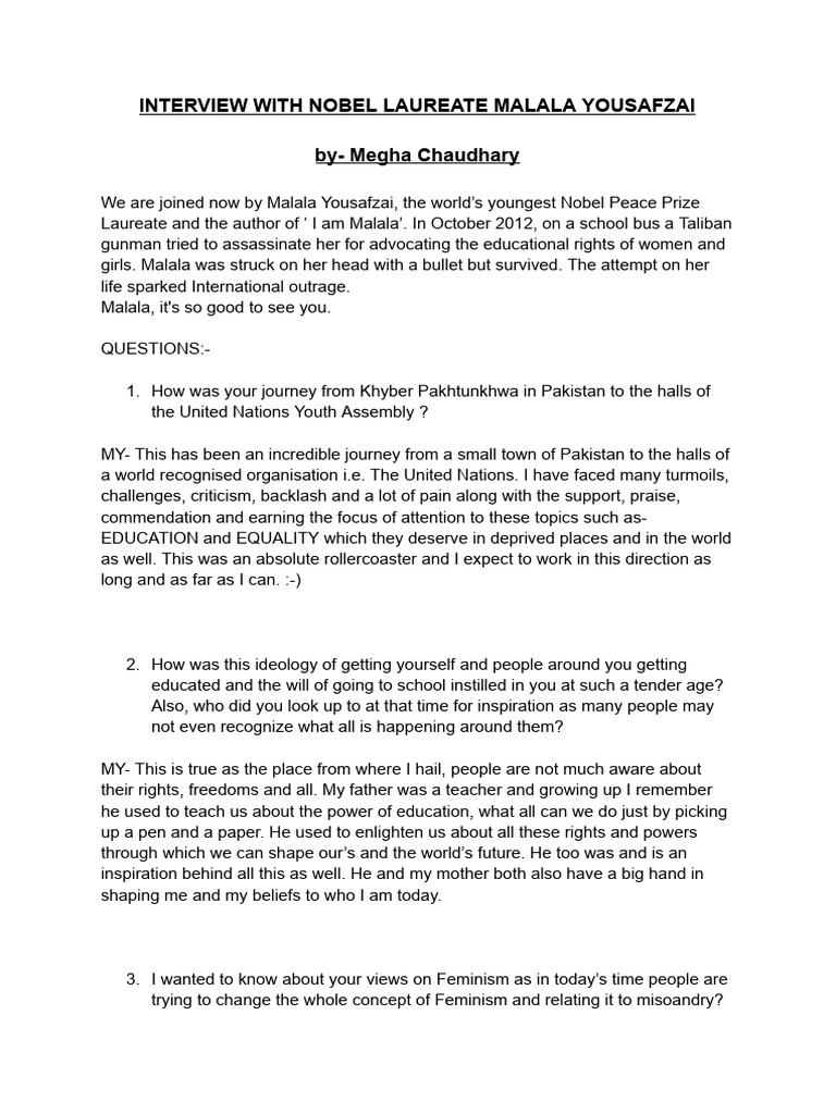 Interview With Nobel Laureate Malala Yousafzai | PDF | Malala Yousafzai