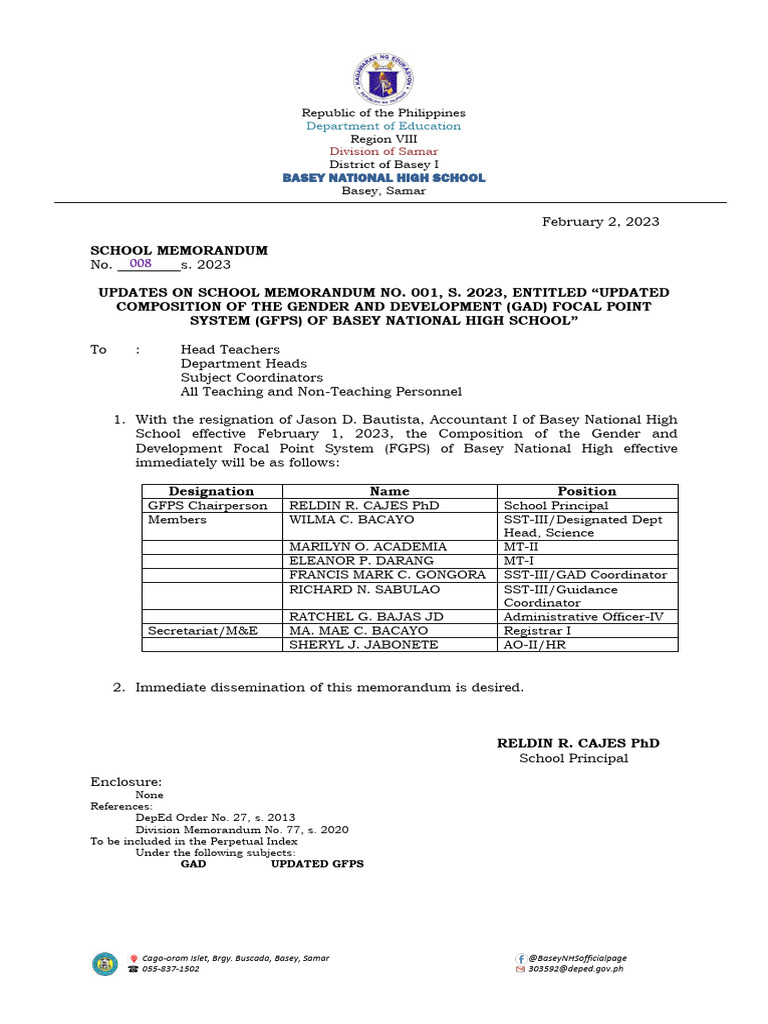 School Memo 008 S. 2023 UPDATES ON SCHOOL MEMO NO. 001 S. 2023 | PDF