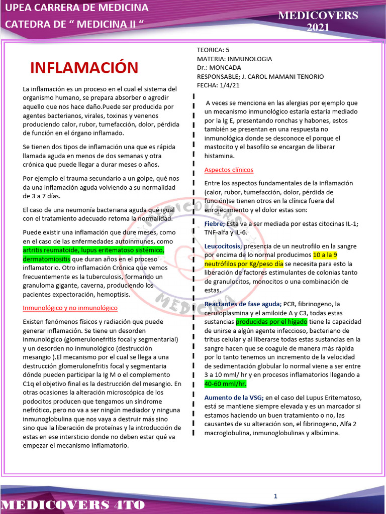 INMUNOLOGIA 5 INFLAMACION MEDICOVERS 2021 | Descargar gratis PDF ...