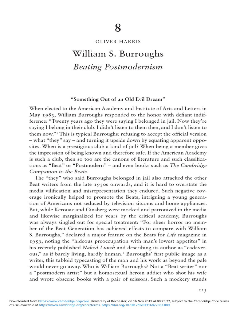 William S Burroughs Beating Postmodernism | PDF | Beat Generation