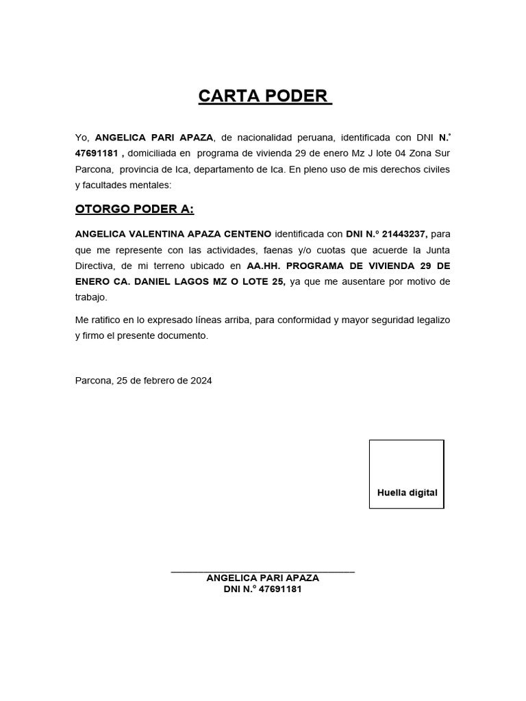 Carta Poder para Representación Legal | PDF