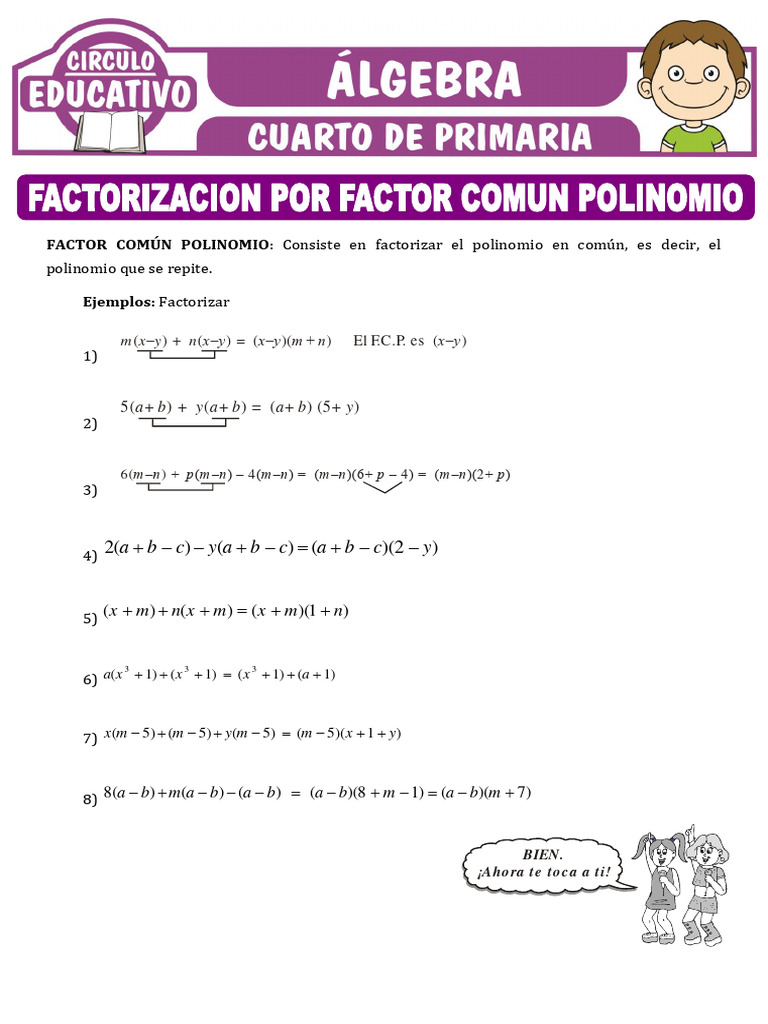 Factorizacion Por Factor Comun Polinomio Para Cuarto de Primaria | PDF