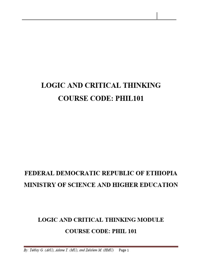 Logic and Critical Thinking Module | PDF | Critical Thinking | Metaphysics