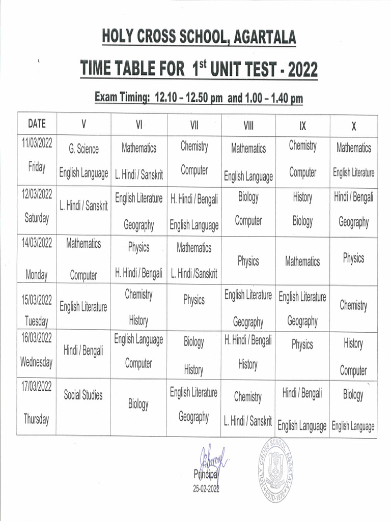 UT-I Time Table | PDF