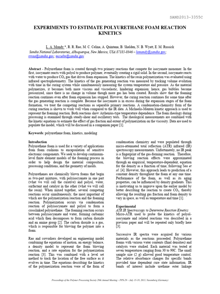 Experiments To Estimate Polyurethane Foam Reaction Kinetics | PDF | Polyurethane | Foam