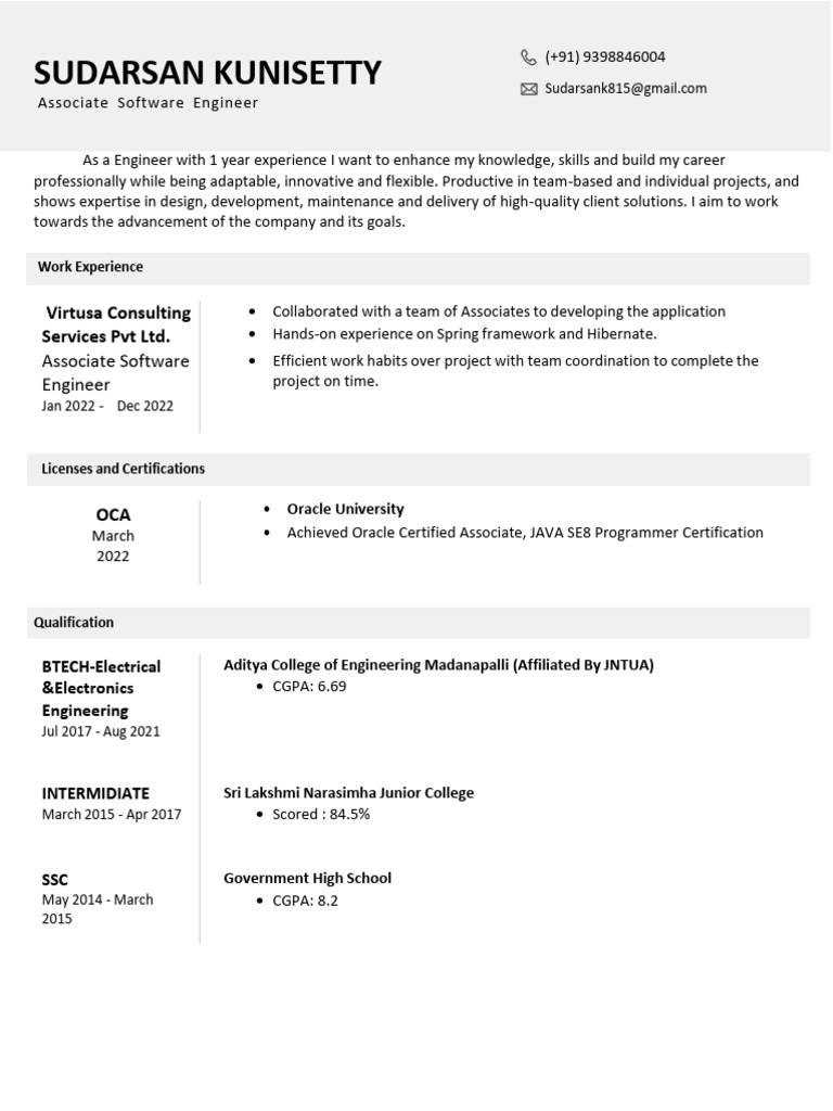Sudarsan Kunisetty: Virtusa Consulting Services PVT LTD | PDF | Java (Programming Language ...