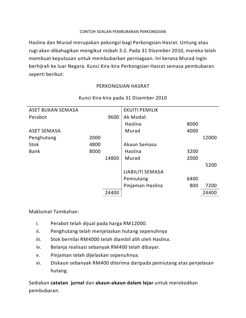 Contoh Soalan Pembubaran Perkongsian | PDF