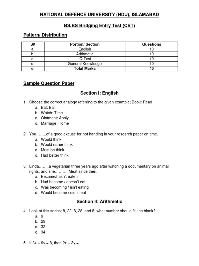 BS Sample Question Paper SP 2023 | PDF