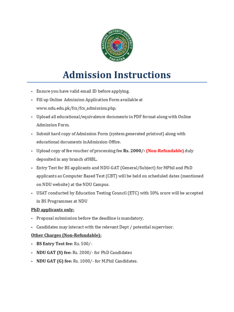 Admission Instructions | PDF