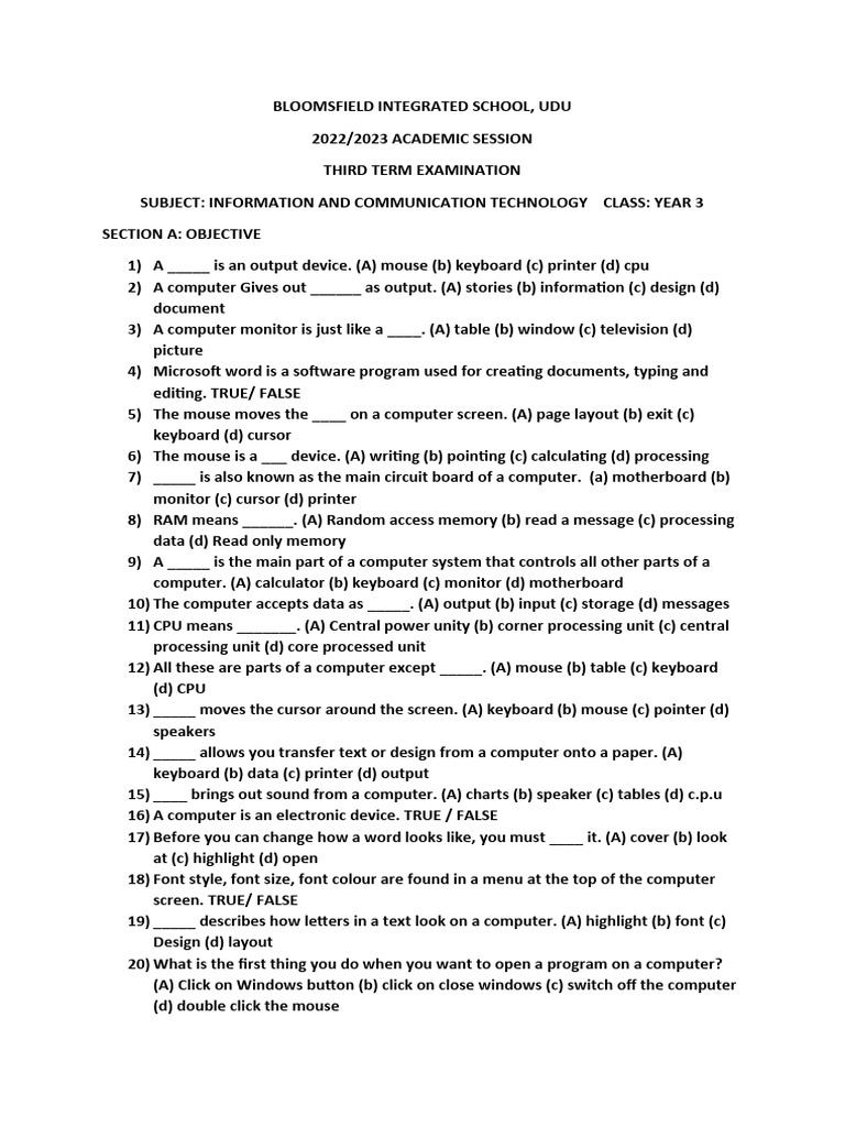 Ict Year 3 First Term | Download Free PDF | Computer Keyboard | Input/Output