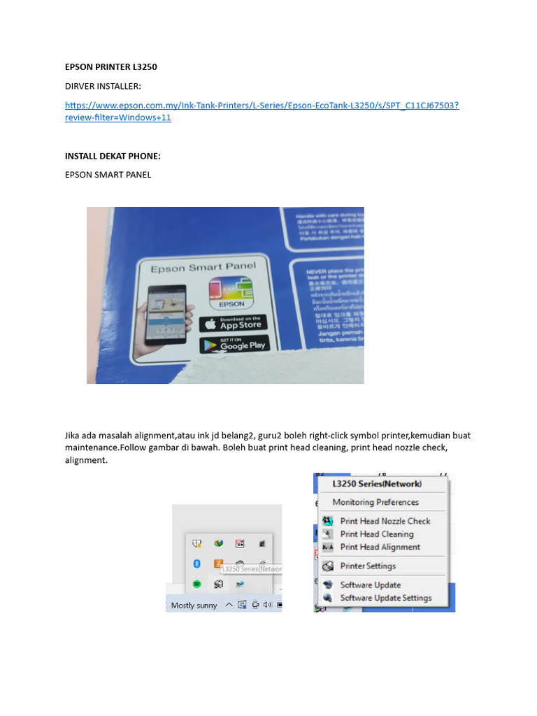 Epson Printer L3250 Guideline | PDF