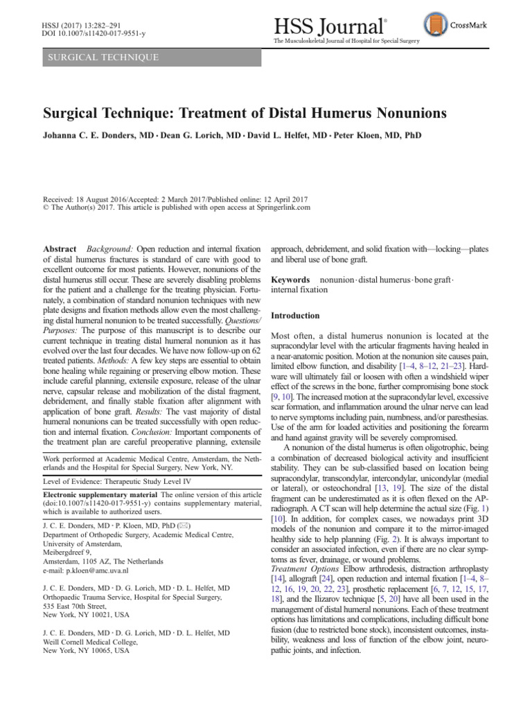 Surgical Technique - Treatment of Distal Humerus Nonunionsss | PDF ...