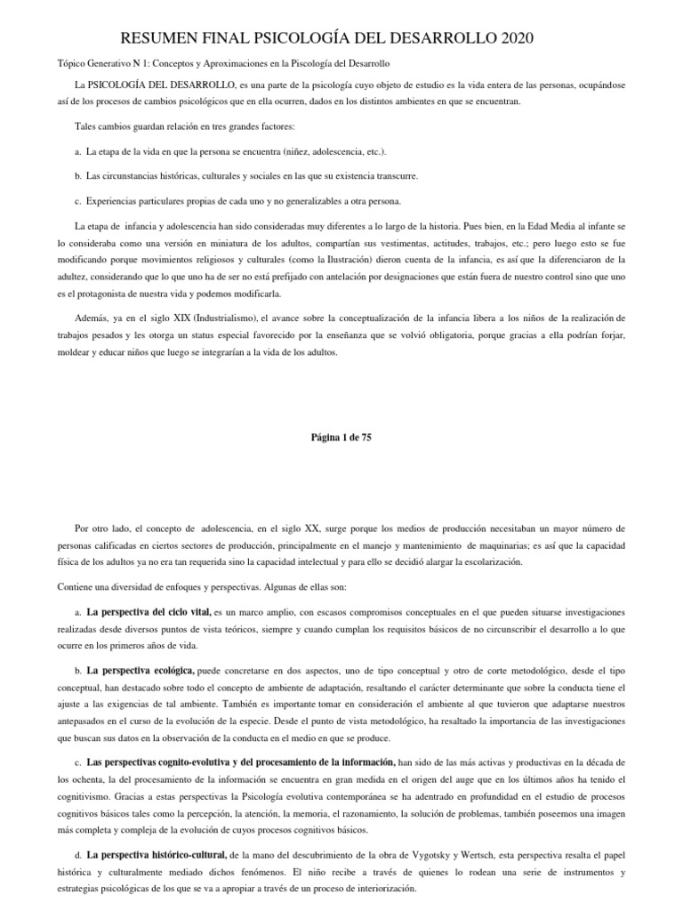 Resumen Final Psico Del Desarrollo | PDF | Pensamiento | Mente
