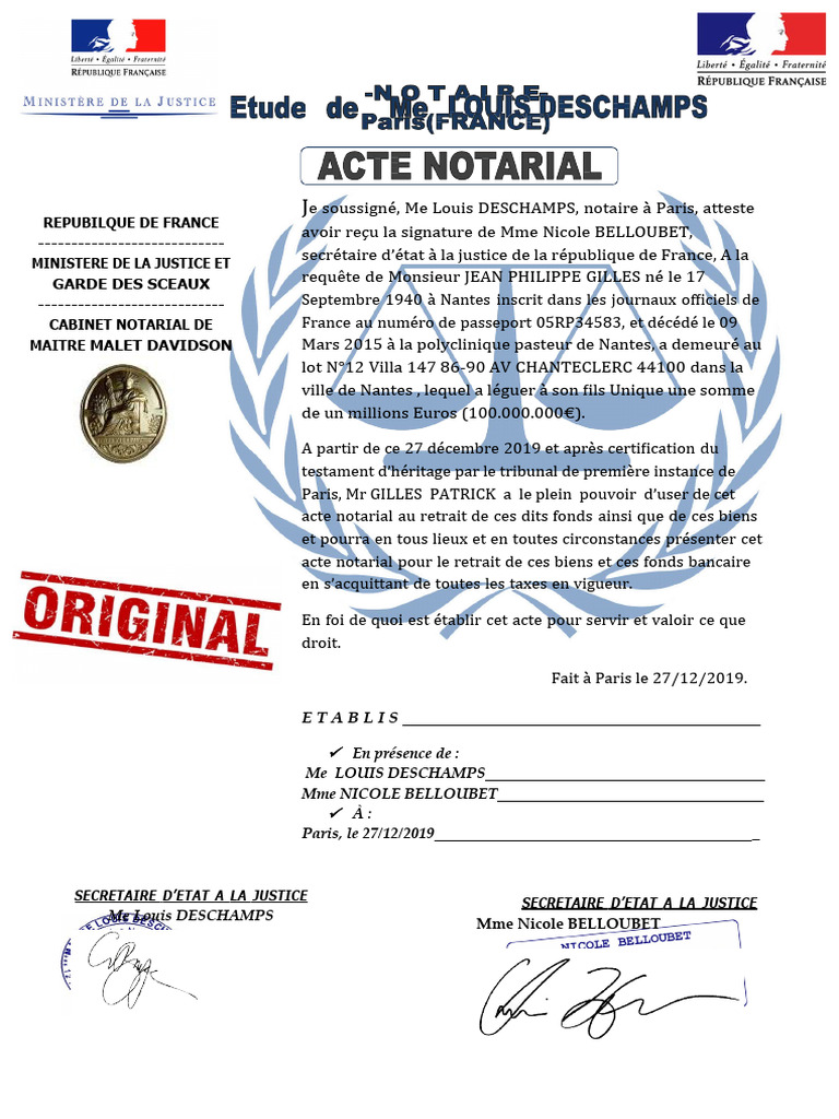 Attestation notariée de Mme Belloubet | PDF