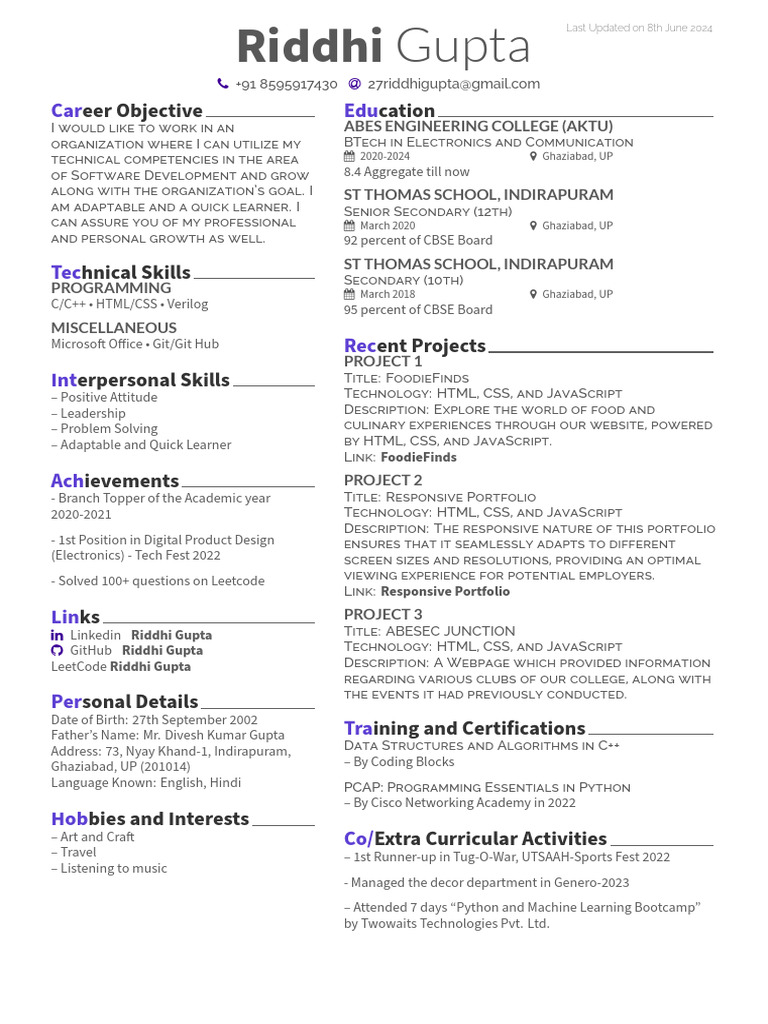 Riddhi Resume | PDF | Computing | Computer Science
