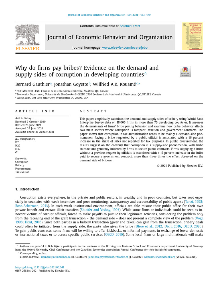 Evidence On Demand and Supply Side of Corruption | PDF | Bribery ...