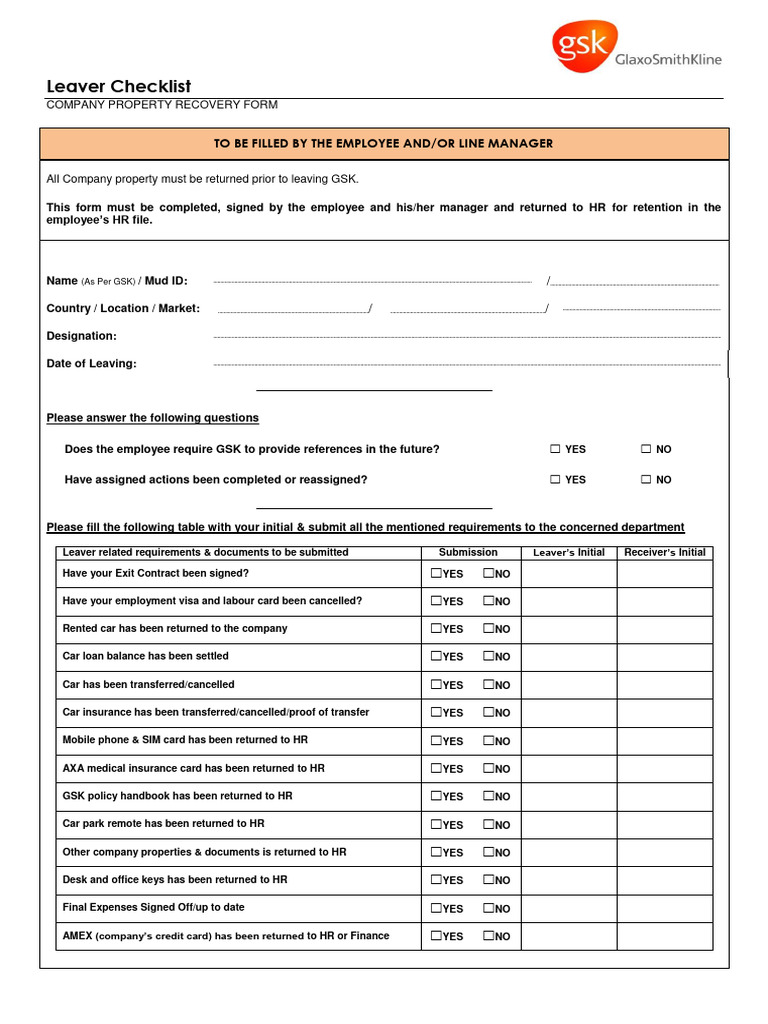 Leaver Checklist | PDF | Employment | Computing