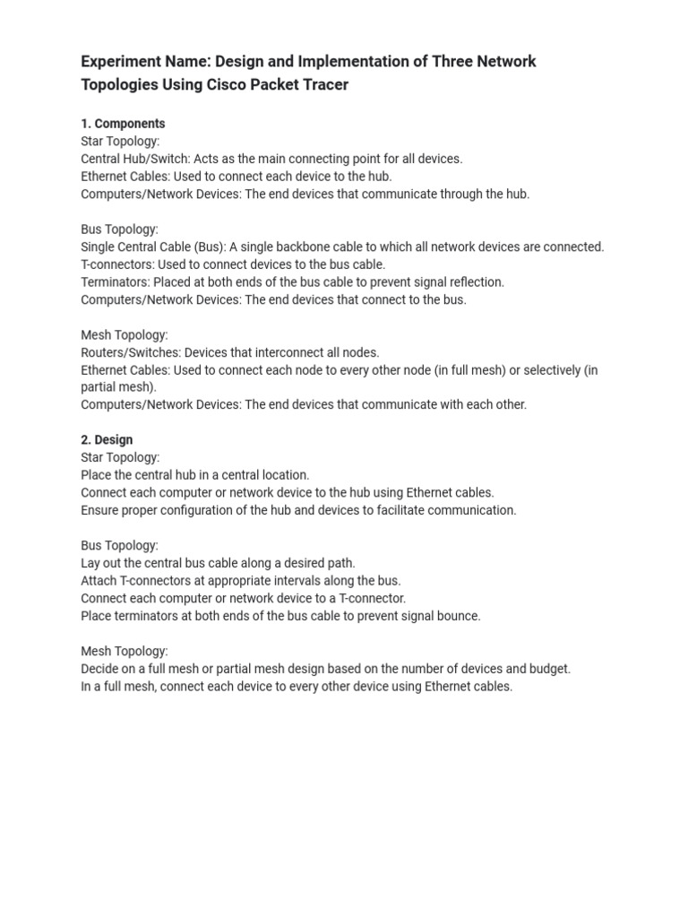 Experiment Name - Design and Implementation of Three Network Topologies ... Experiment Name - Design and Implementation of Three Network Topologies ...