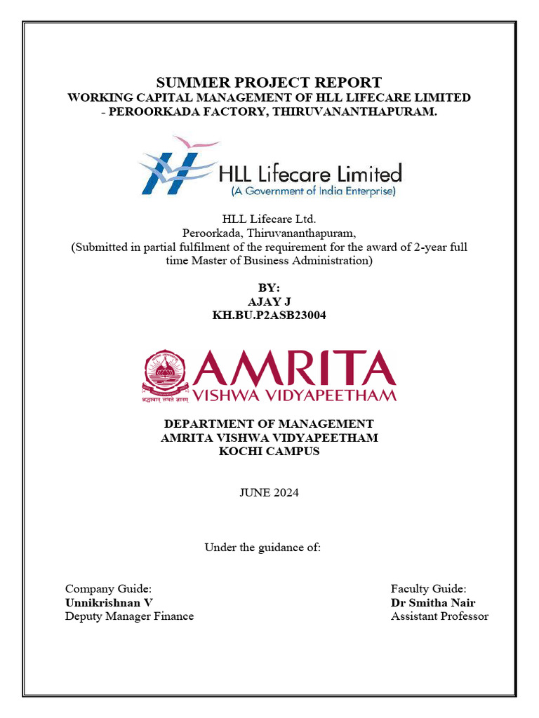 Project HLL Final - Merged | PDF | Working Capital | Birth Control