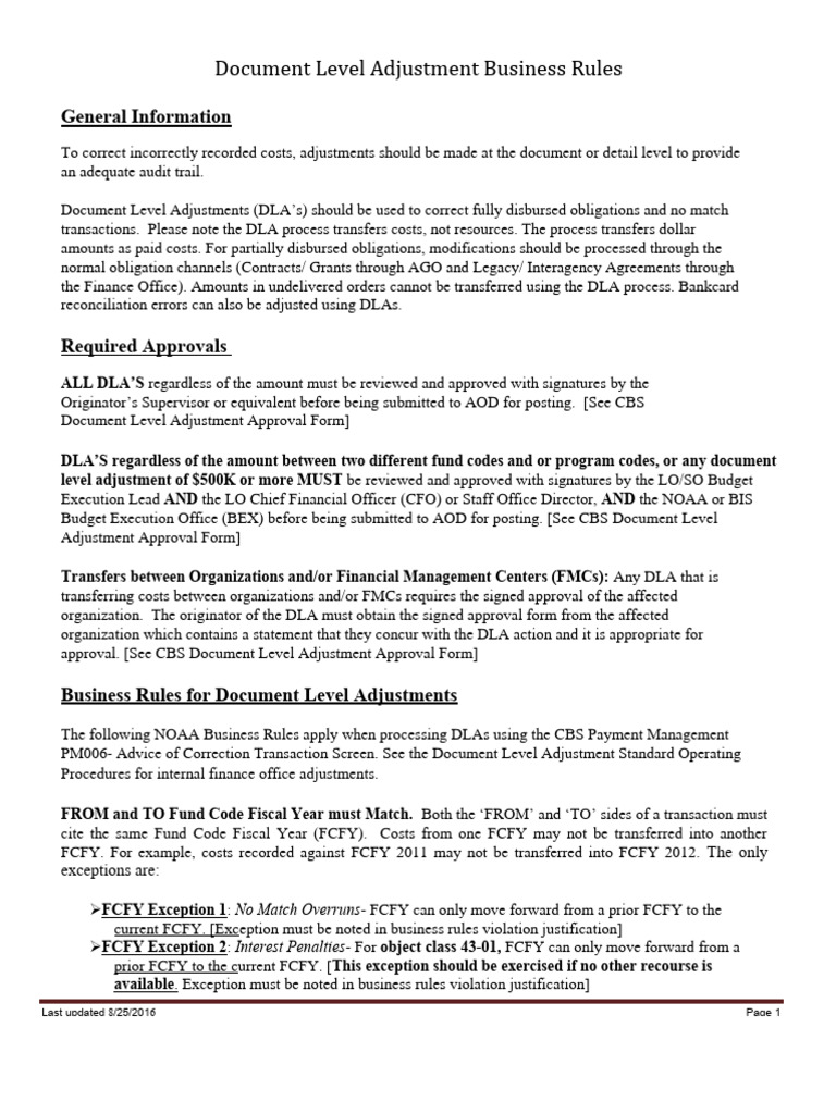 Document Level Adjustment Business Rules: General Information | PDF | Audit | Business