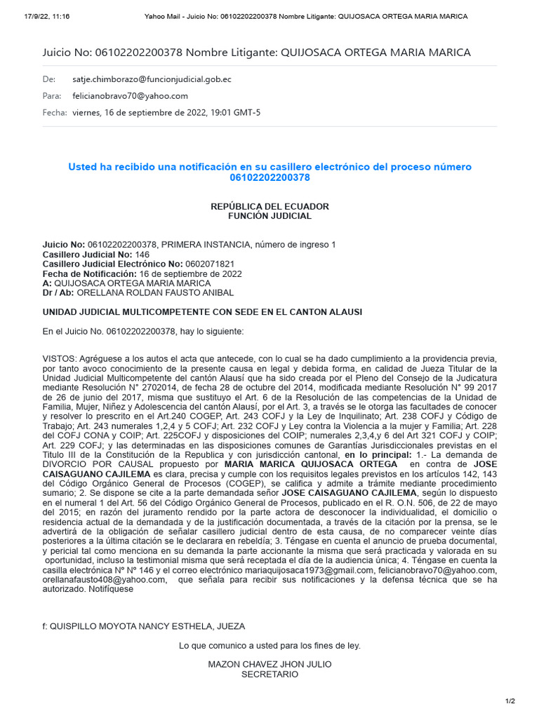 Juicio No.06102202200378-Quijosaca Ortega Maria Marica | PDF ...