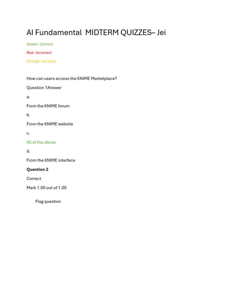 Ai Fundamental Midterm Quizzes- Jei | PDF | Cluster Analysis | Machine Learning