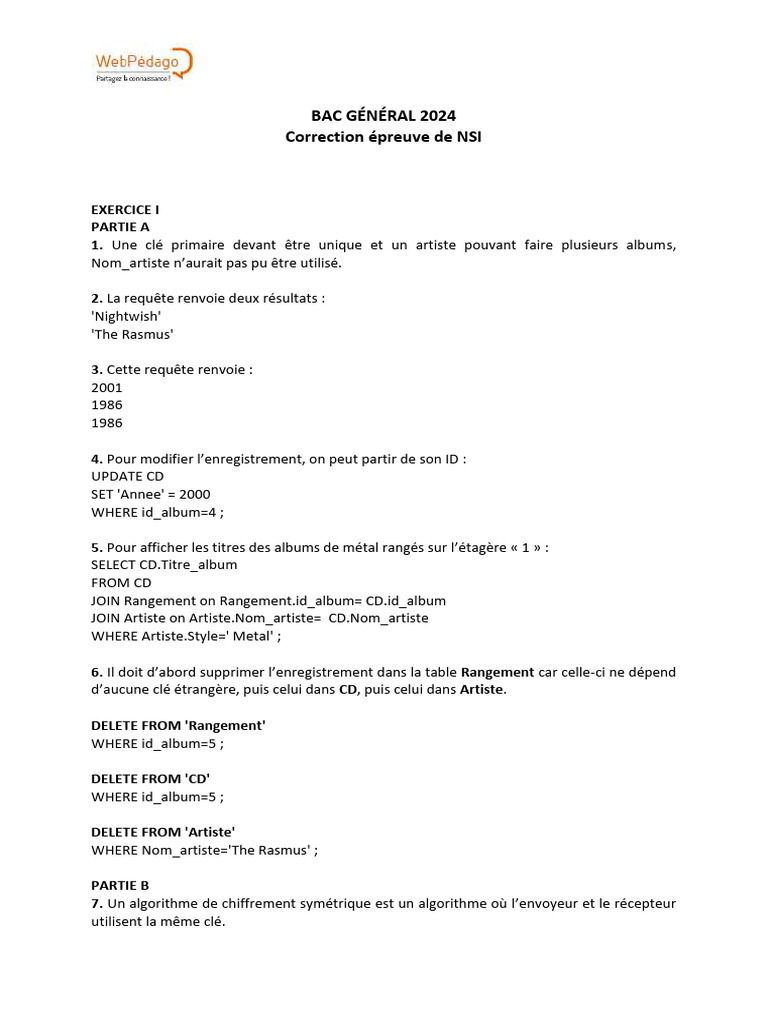 Correction Bac NSI Jour2 V2 | PDF | Public-key cryptography | Cryptage