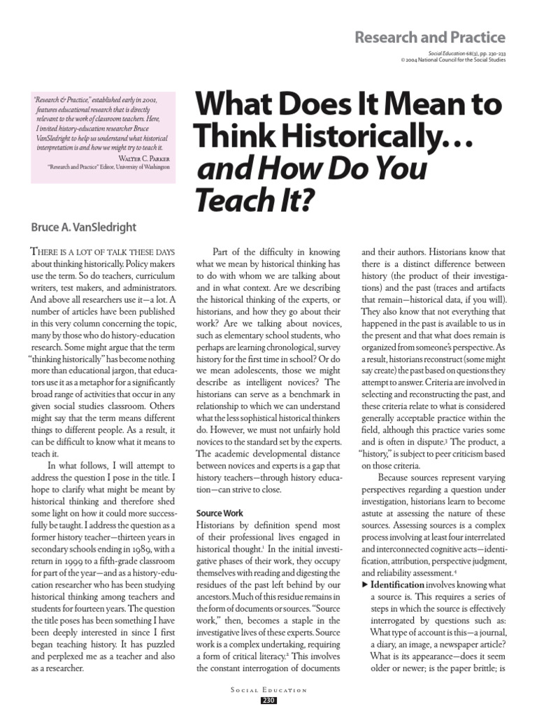 What Does It Mean To Think Historically... and How Do You Teach It? | PDF | Thought | Expert