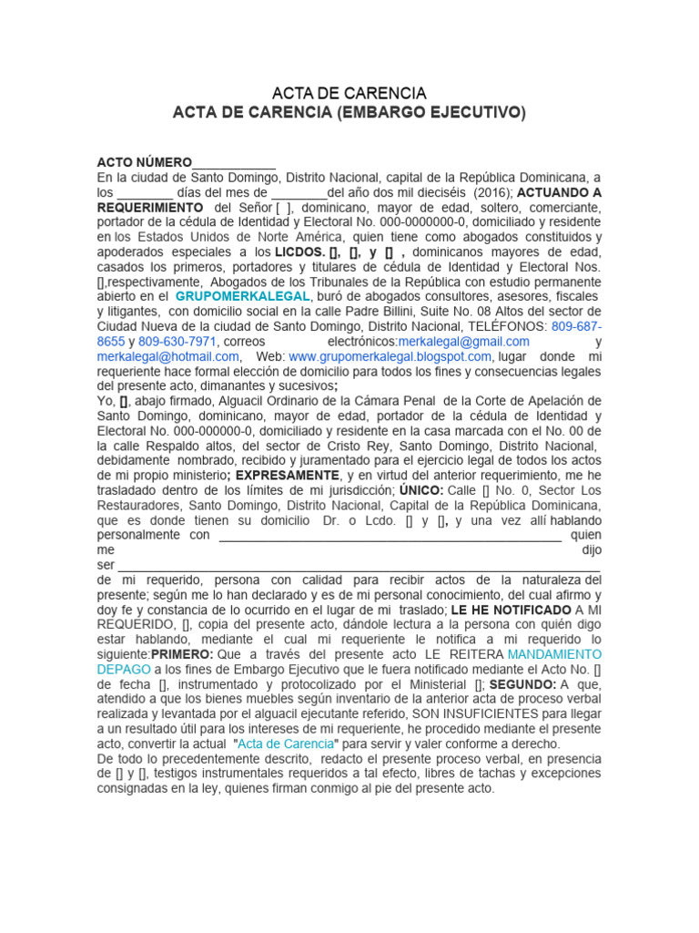 Acta de Carencia | PDF | Documento de identidad | República Dominicana