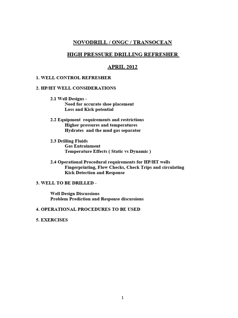 HPHT Course - Handout | PDF | Casing (Borehole) | Oil Well HPHT Course - Handout | PDF | Casing (Borehole) | Oil Well