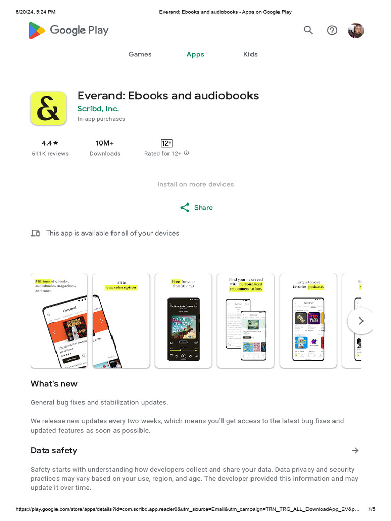 Everand App: Ebooks & Audiobooks Access | PDF | Google Play | Scribd