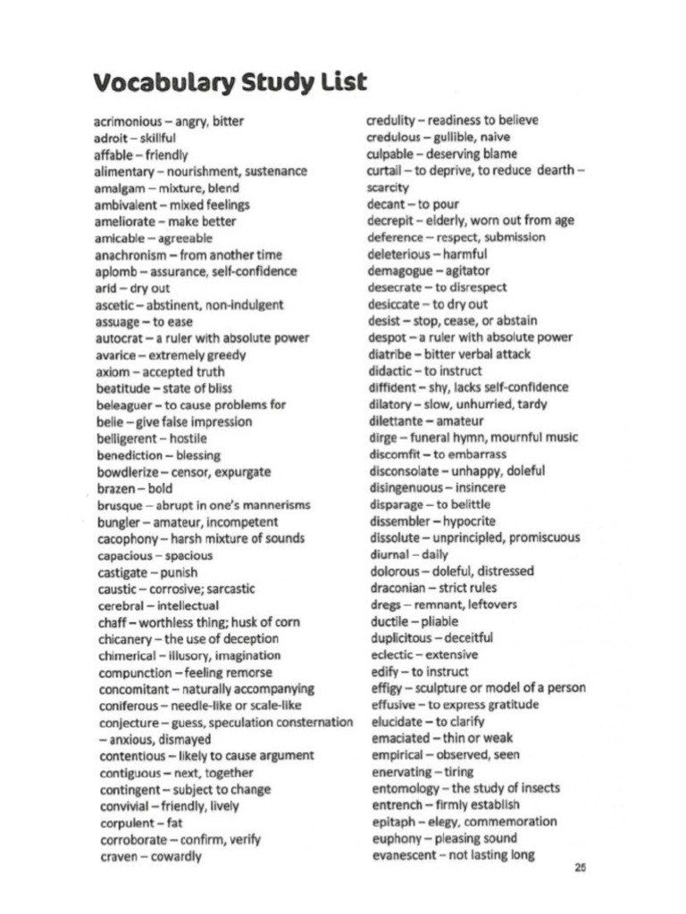 Vocabulary List For English | PDF