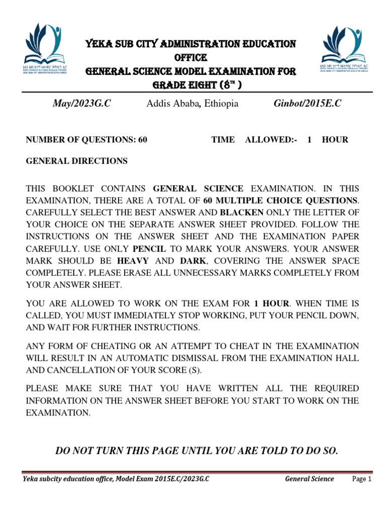 2015 Grade 8 General Science Model Exam | PDF | Planets | Solar System