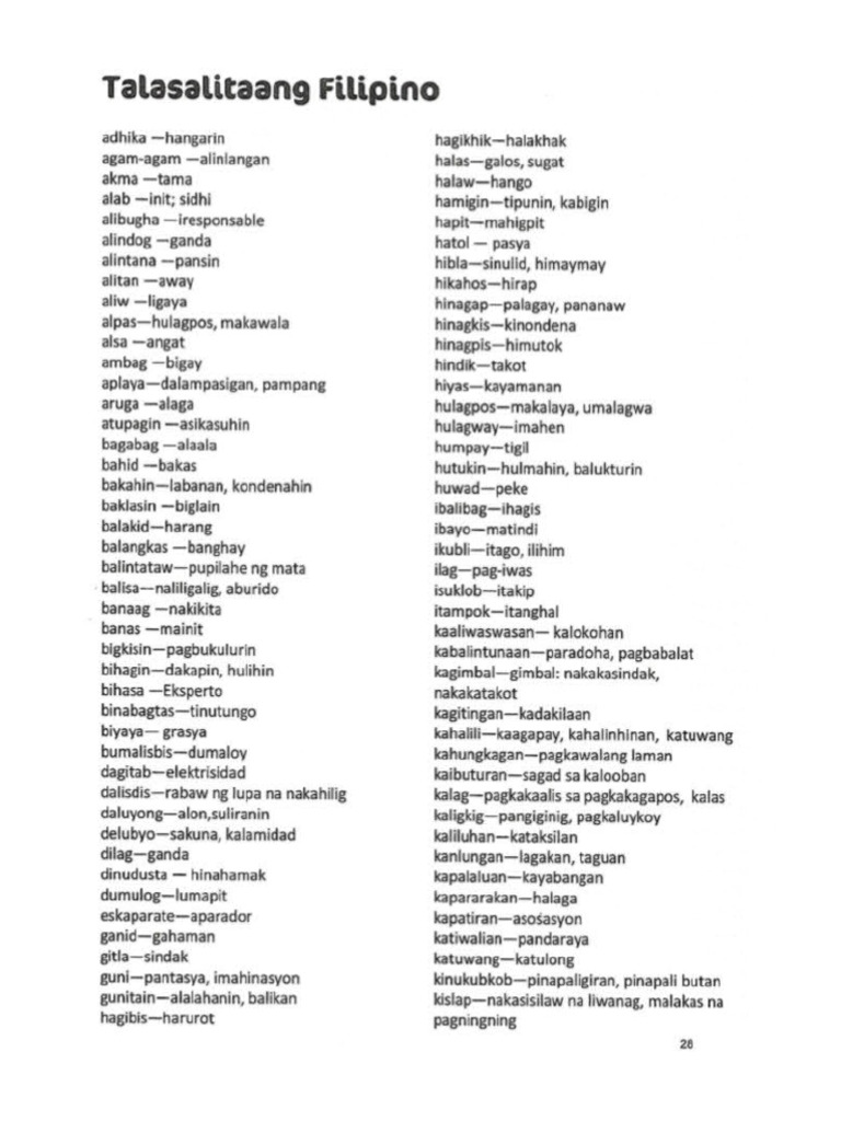 Vocabulary List For Filipino | PDF