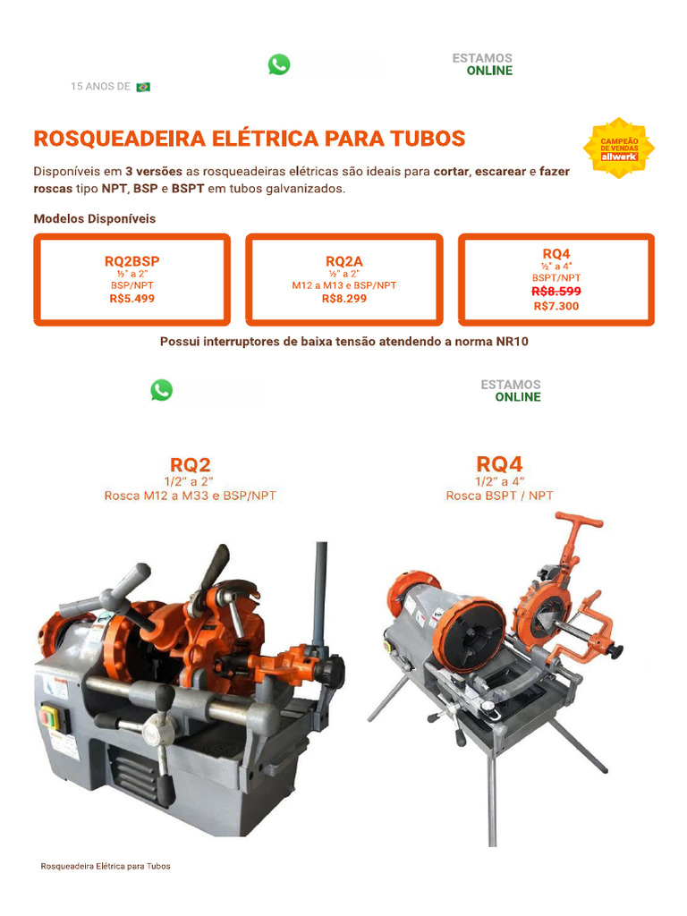 Rosqueadeira Elétrica para Tubos - Allwerk | PDF