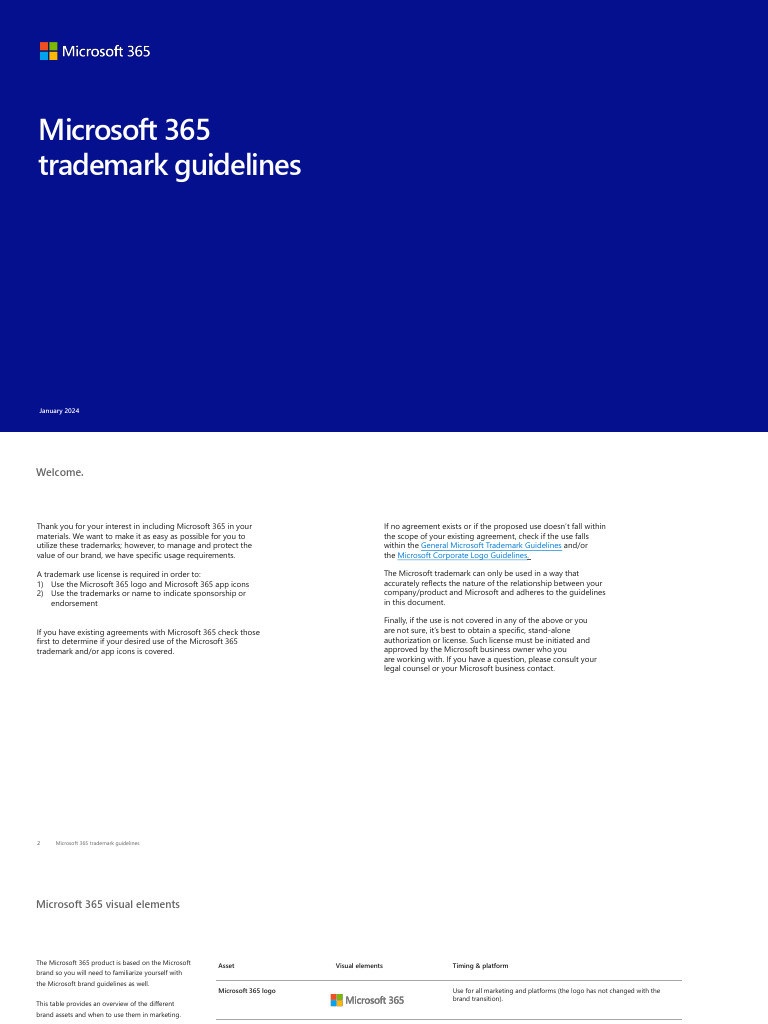 Microsoft 365 Trademark Guidelines 2024 | PDF | Icon (Computing) | Logos