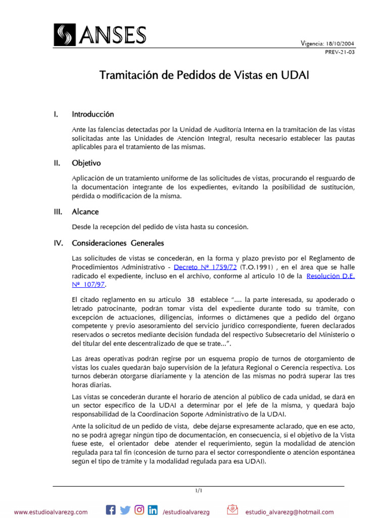 ANSES PREV-21-03-2004 Tramitación de Pedidos de Vistas en UDAI | PDF | Gobierno