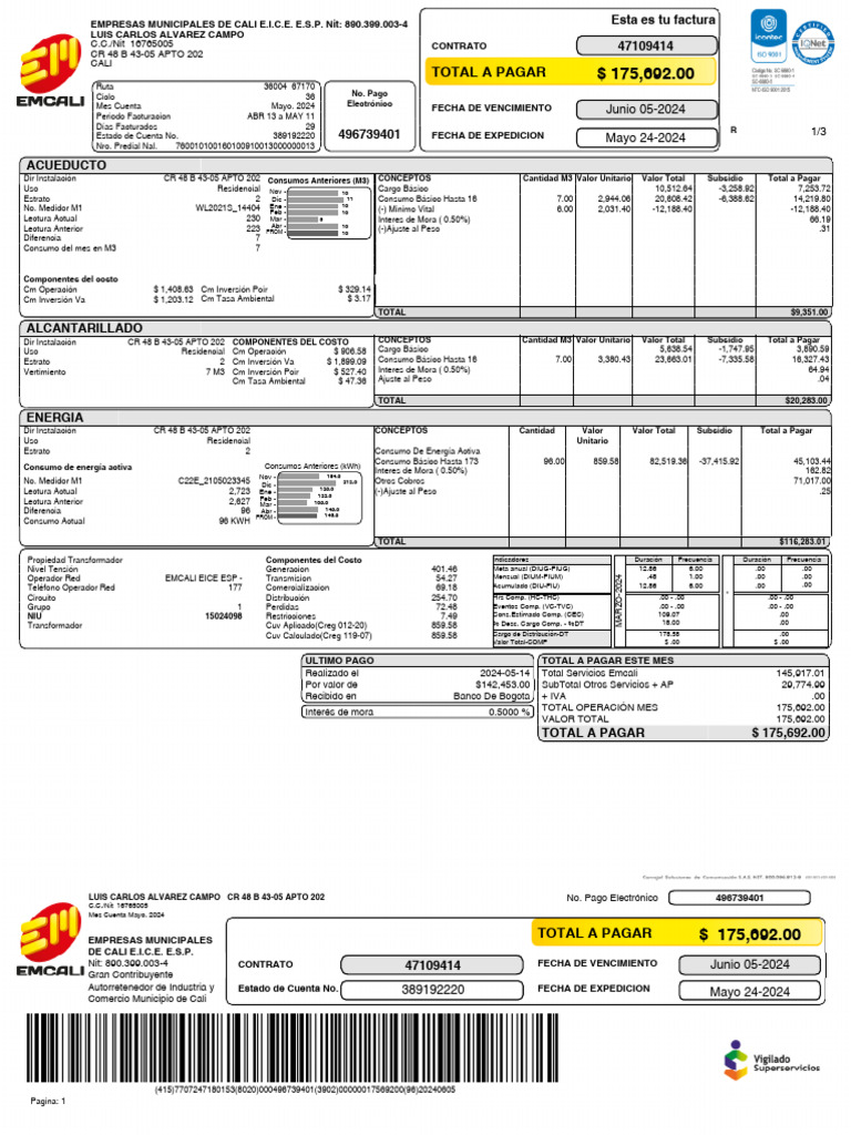 Factura EmCali | PDF | Cantidades fisicas | Electricidad