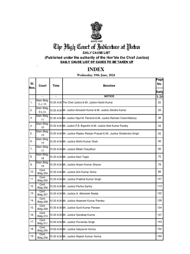 Cause List 19062024 | PDF | Advocate | Justice