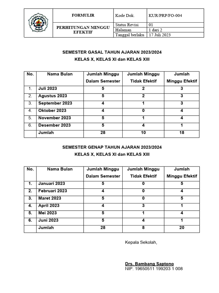 FO 4 - Perhitungan Minggu Efektif 2324 | PDF