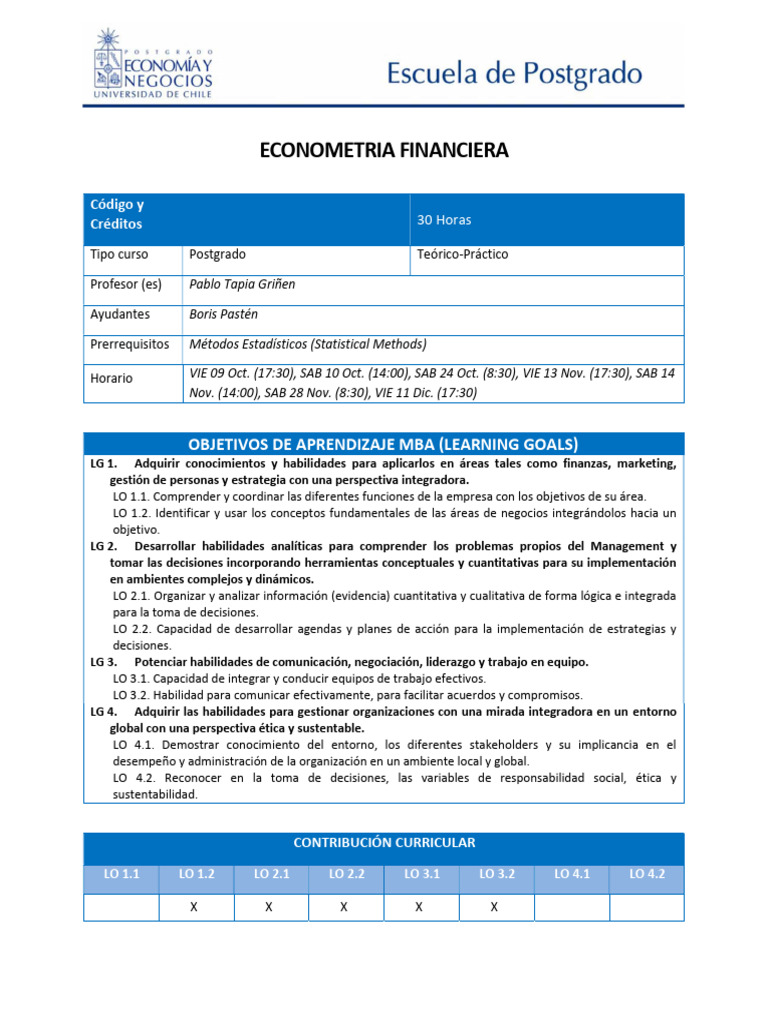 Programa_Econometria_Financiera_Weekend_2020 | Descargar gratis PDF | Econometría | Análisis de ...