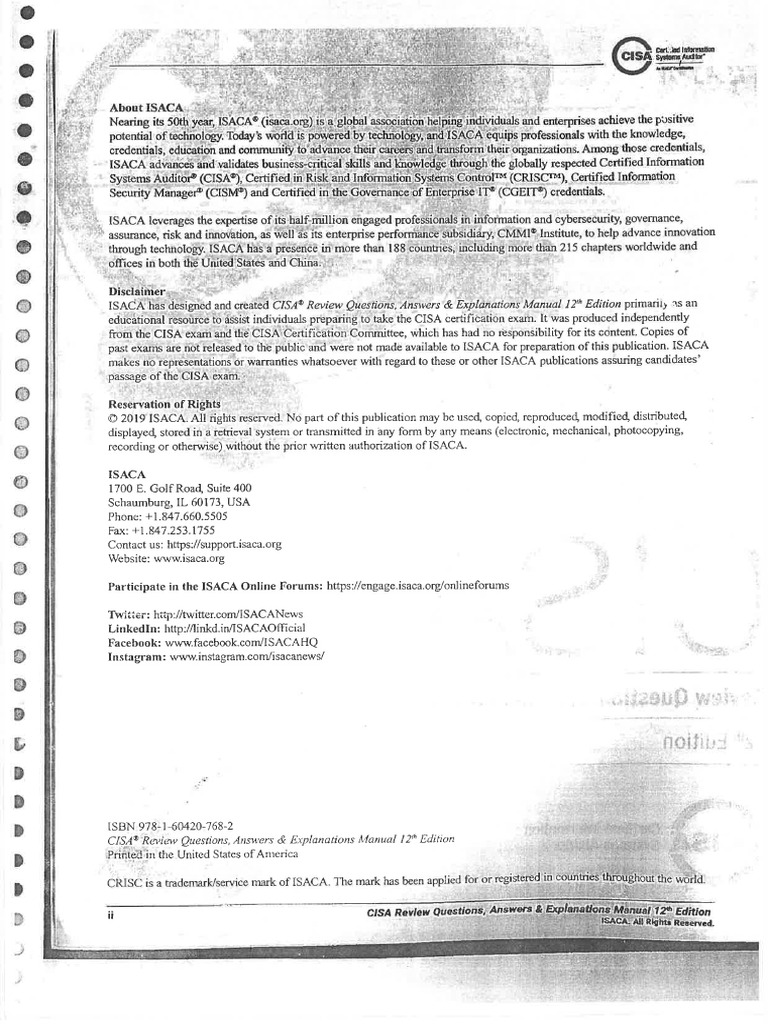 Sample Cisa Review Questions Answers Explanations Manual 12th Edition | PDF