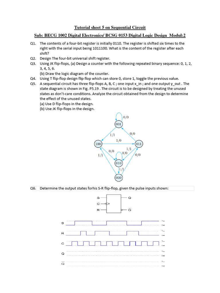Sequential Circuit Tutorial Sheet | PDF | Teaching Methods & Materials