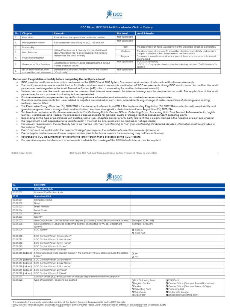 ISCC EU PLUS Procedure Chain-of-Custody v5.3 March2024 | PDF | Audit ...