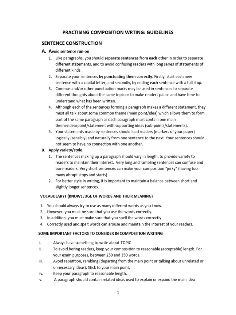 Practising Composition Wrting | PDF | Sentence (Linguistics) | Paragraph