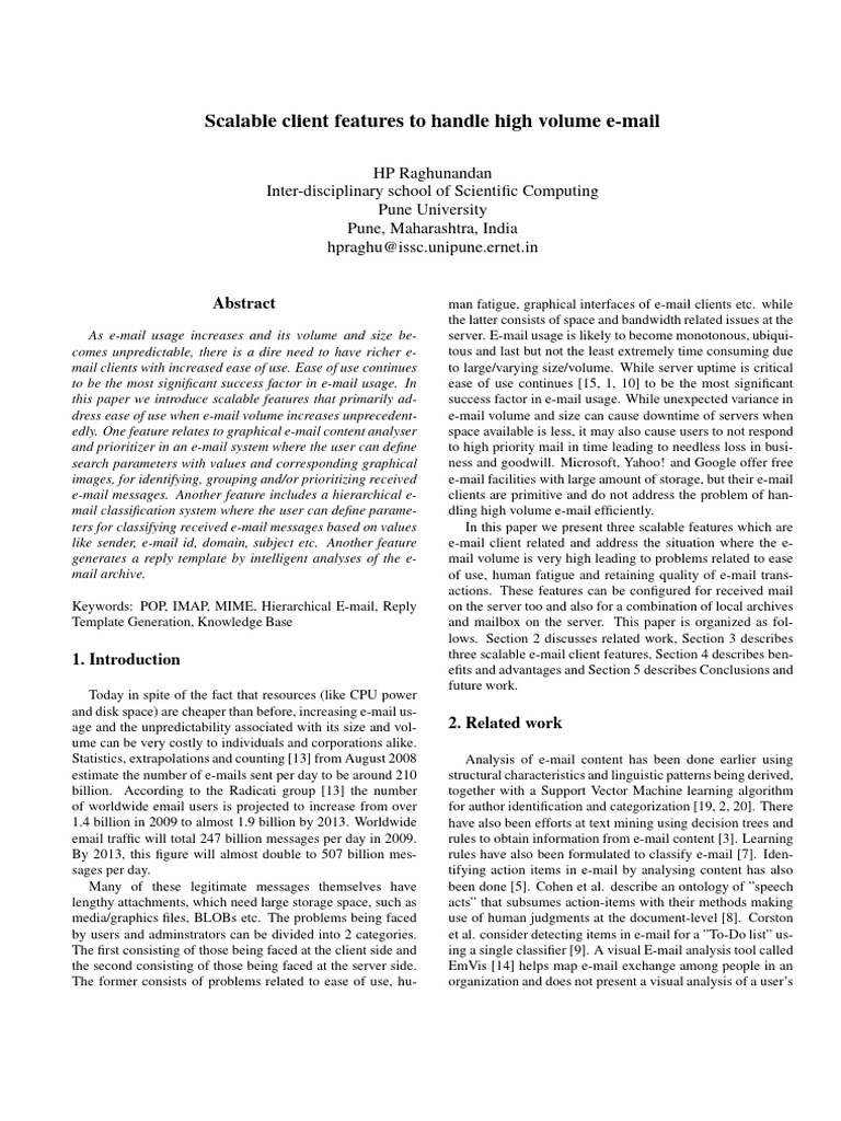 Scalable Client Features To Handle High Volume E-Mail | PDF | Parsing | Computing