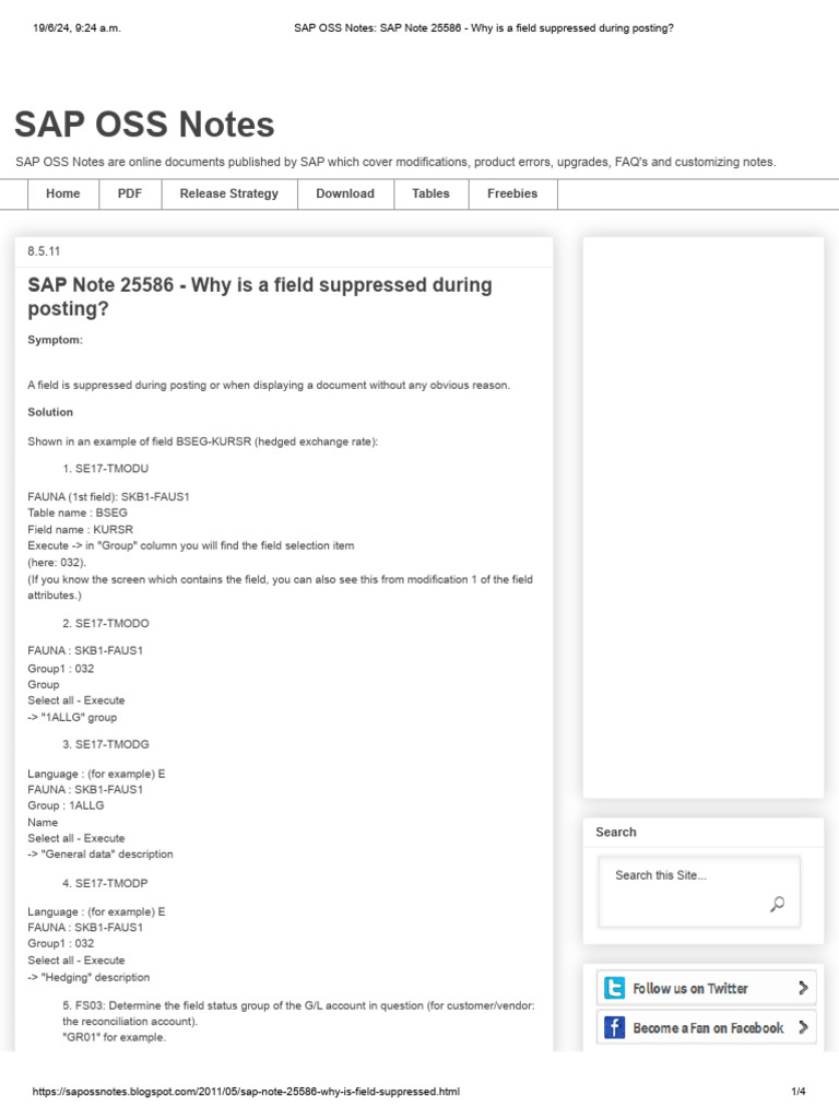SAP OSS Notes - SAP Note 25586 - Why Is A Field Suppressed During ...