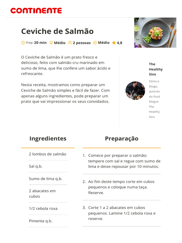 Ceviche de Salmão - Receitas - Continente | PDF | Gastronomia, comida e ...